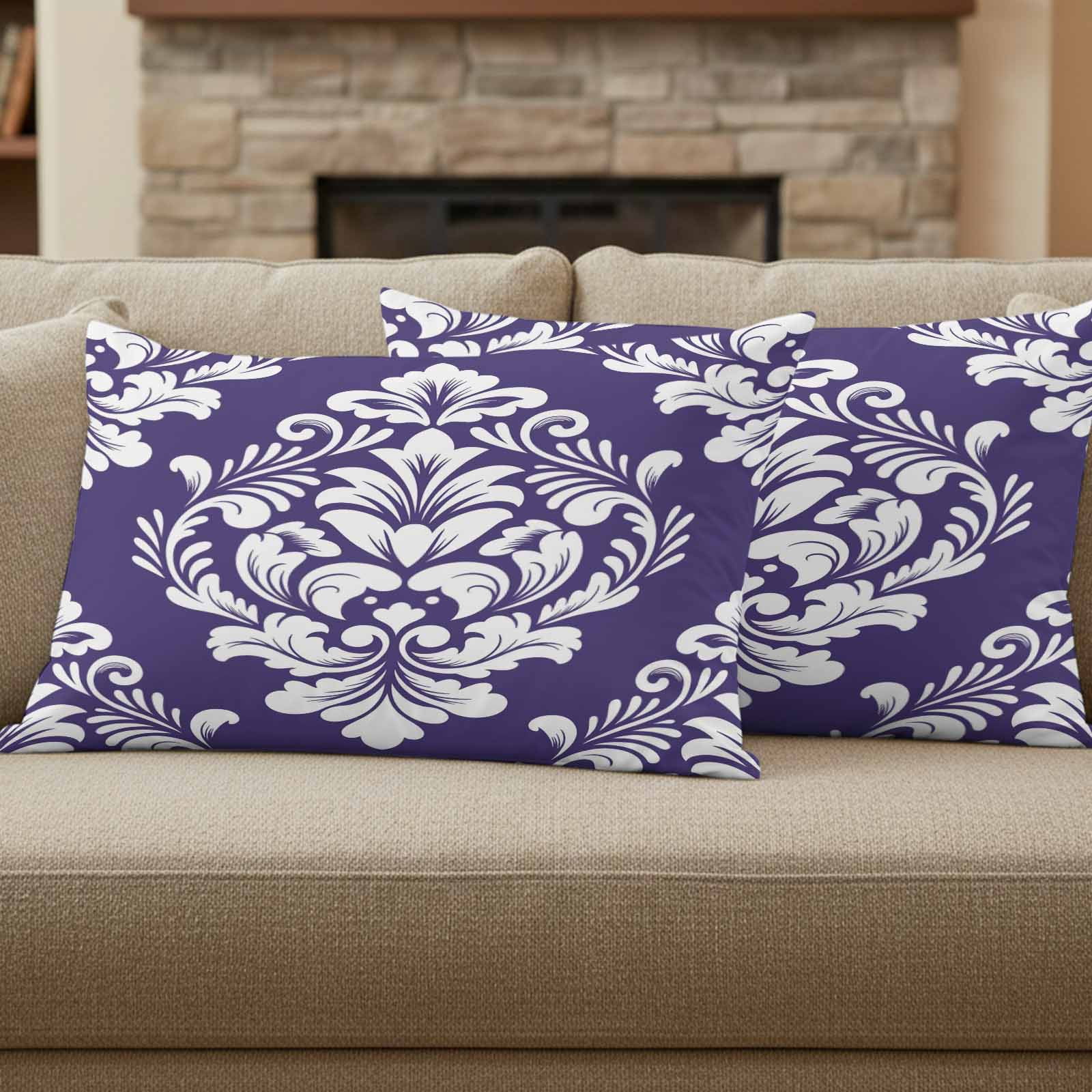 Classic Floral Pattern Pillow Covers Set of 2, Purple Background White ...