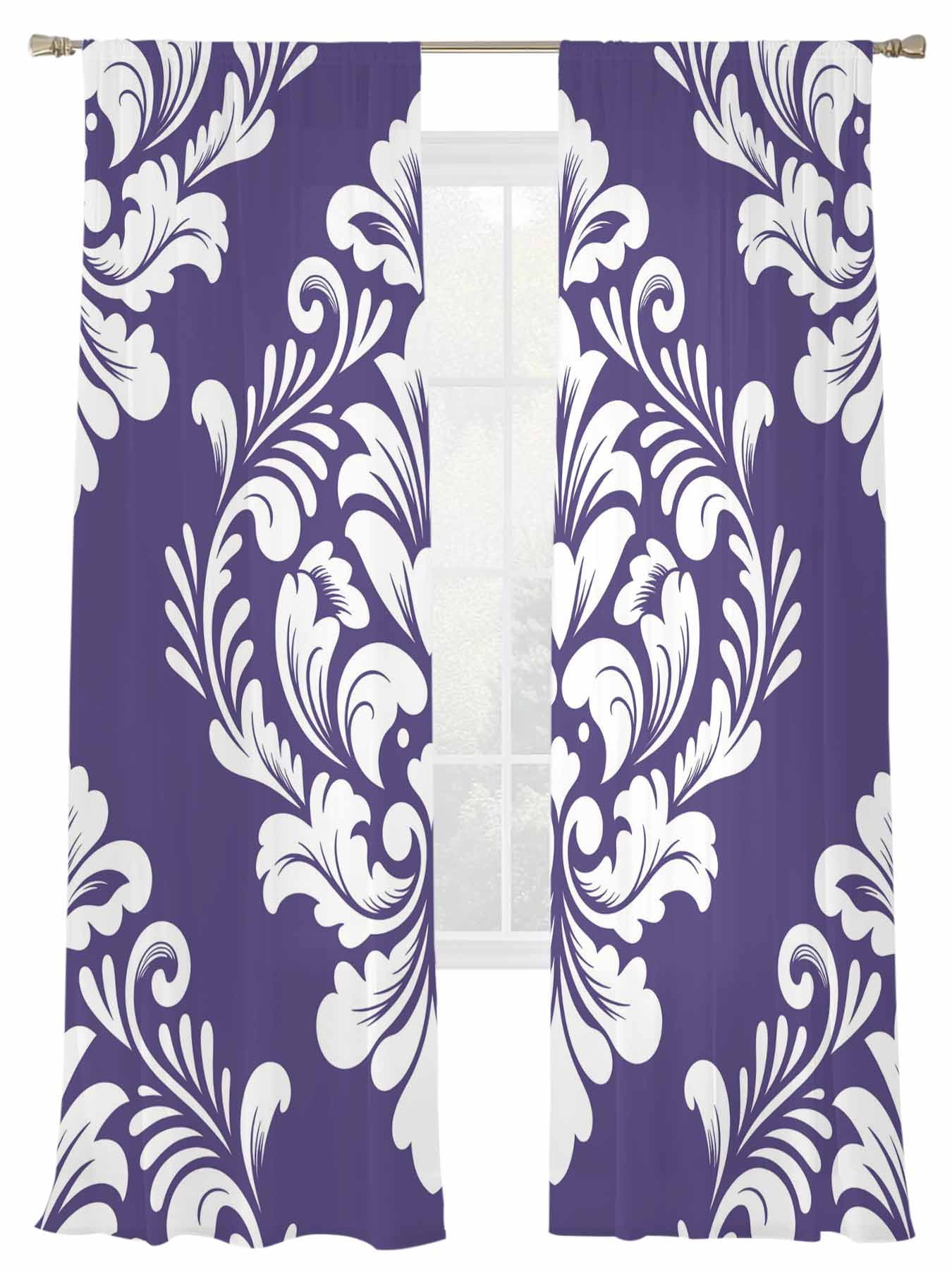Classic Floral Pattern Sheer Curtains 2 Panels Set Purple Background ...