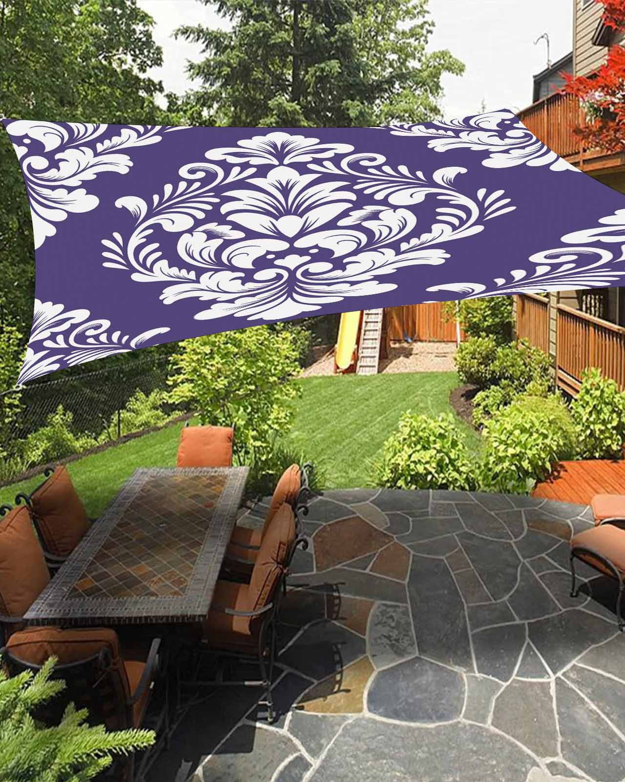 Classic Floral Pattern Sun Shade Sail 12'X16' Purple Background White ...