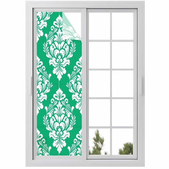 Classic Floral Pattern Window Privacy Film, Green Background White ...