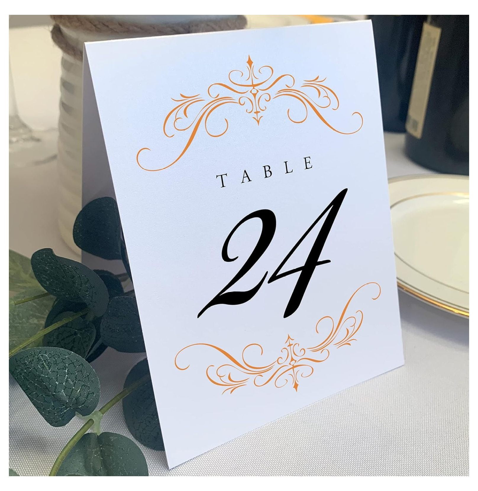 Classic Flourish Wedding Table Numbers, Orange, 1-60, Double Sided ...