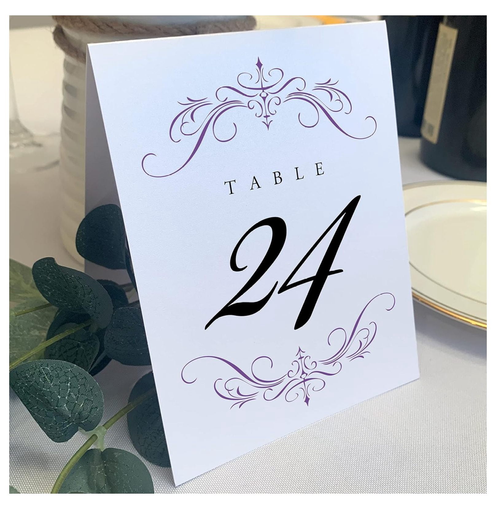 Classic Flourish Wedding Table Numbers, Purple, 1-90, Double Sided ...
