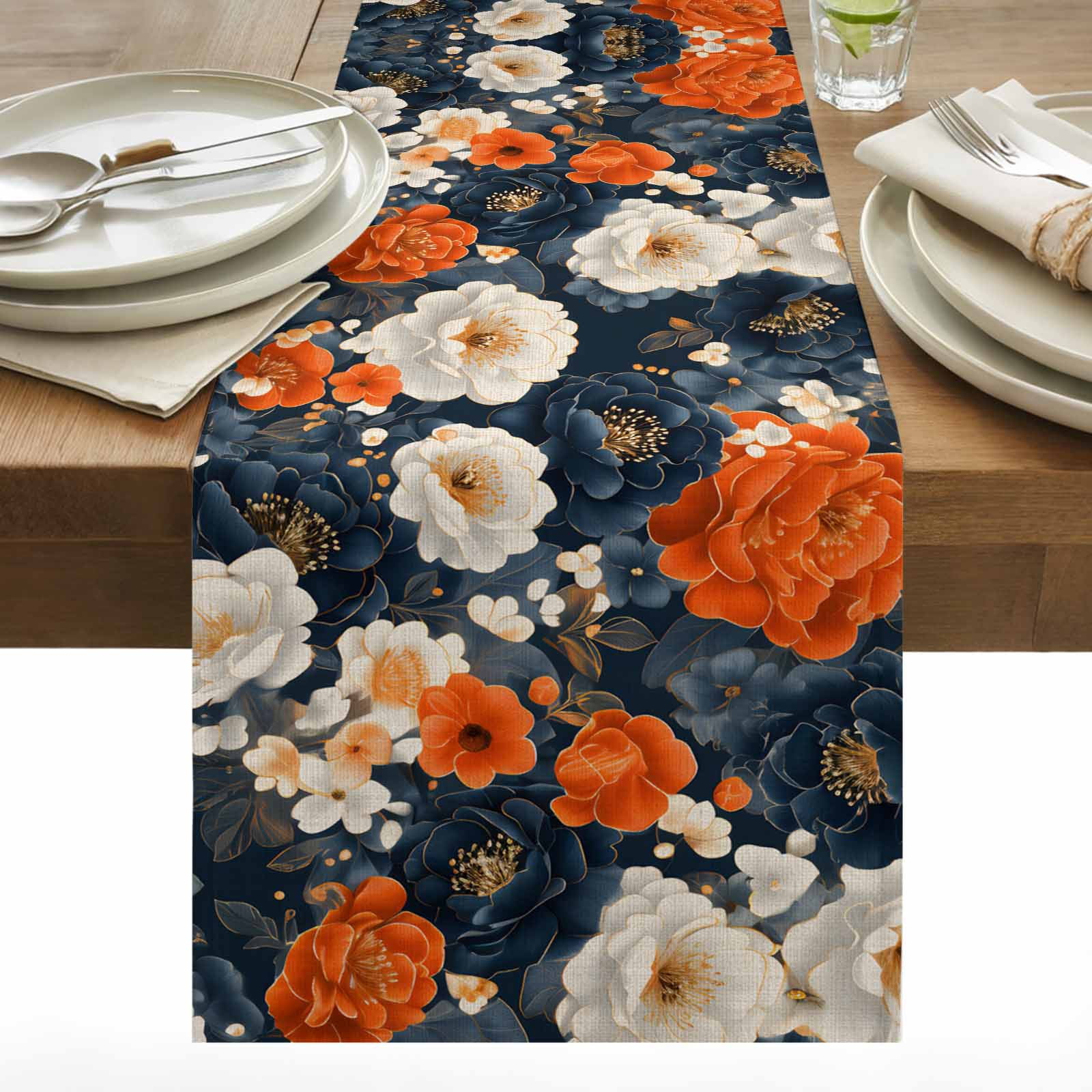Classic Flower Cotton Linen Table Runner Spring Retro Red Blue White ...