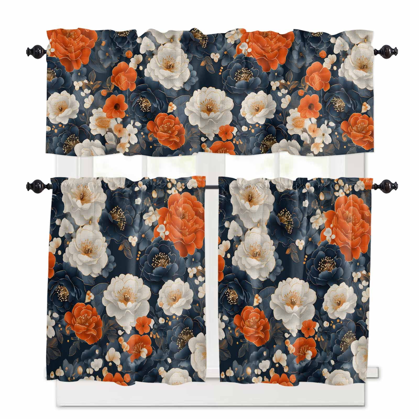 Classic Flower Kitchen Curtains Valances and Tiers Set of 3 Spring ...