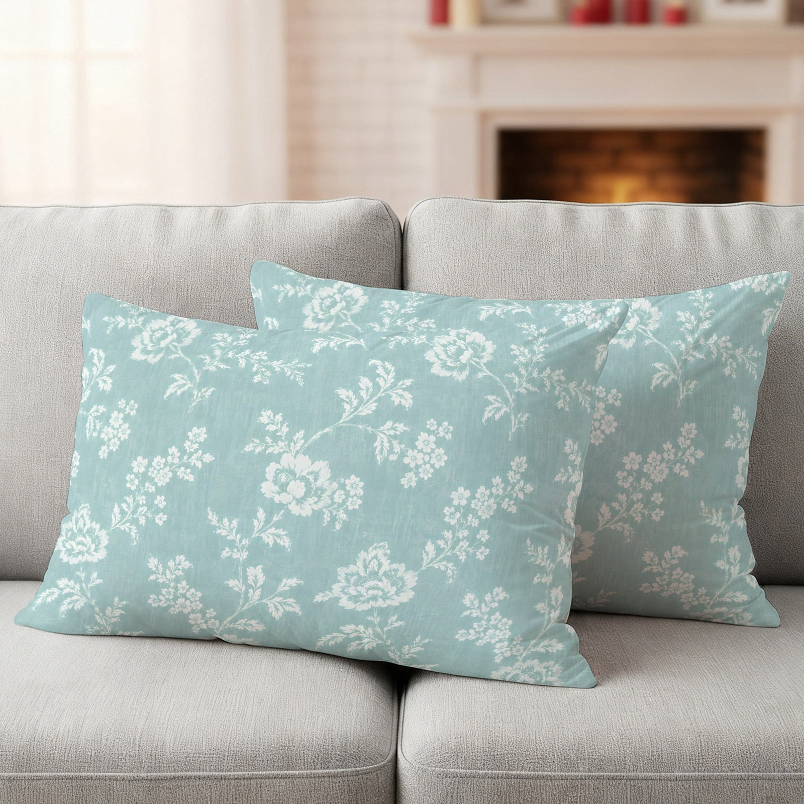 Classic Flower Leaves Teal Waterproof Throw Pillow Covers Set of 2 Farm ...