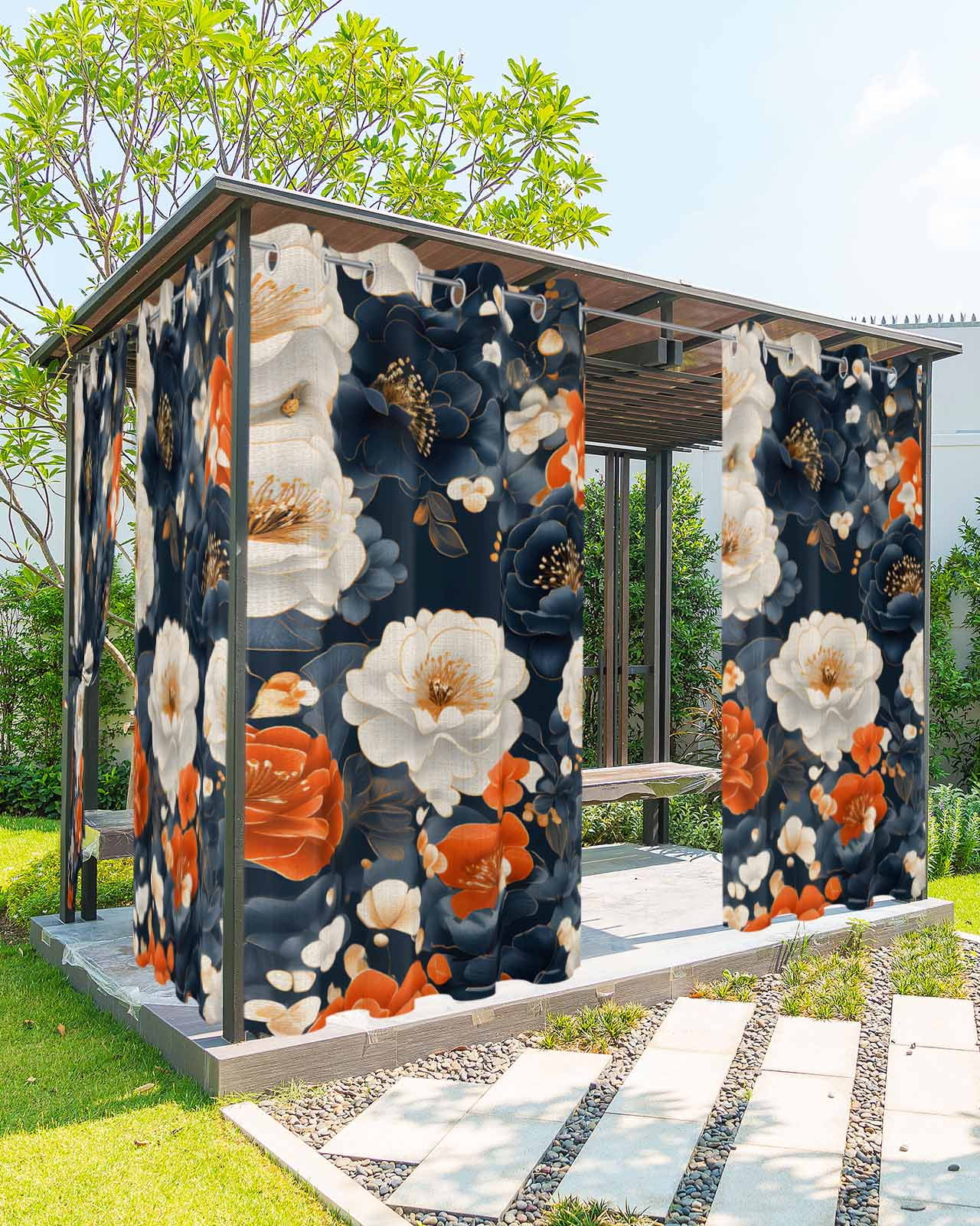 Classic Flower Outdoor Curtains for Patio, Spring Retro Red Blue White ...