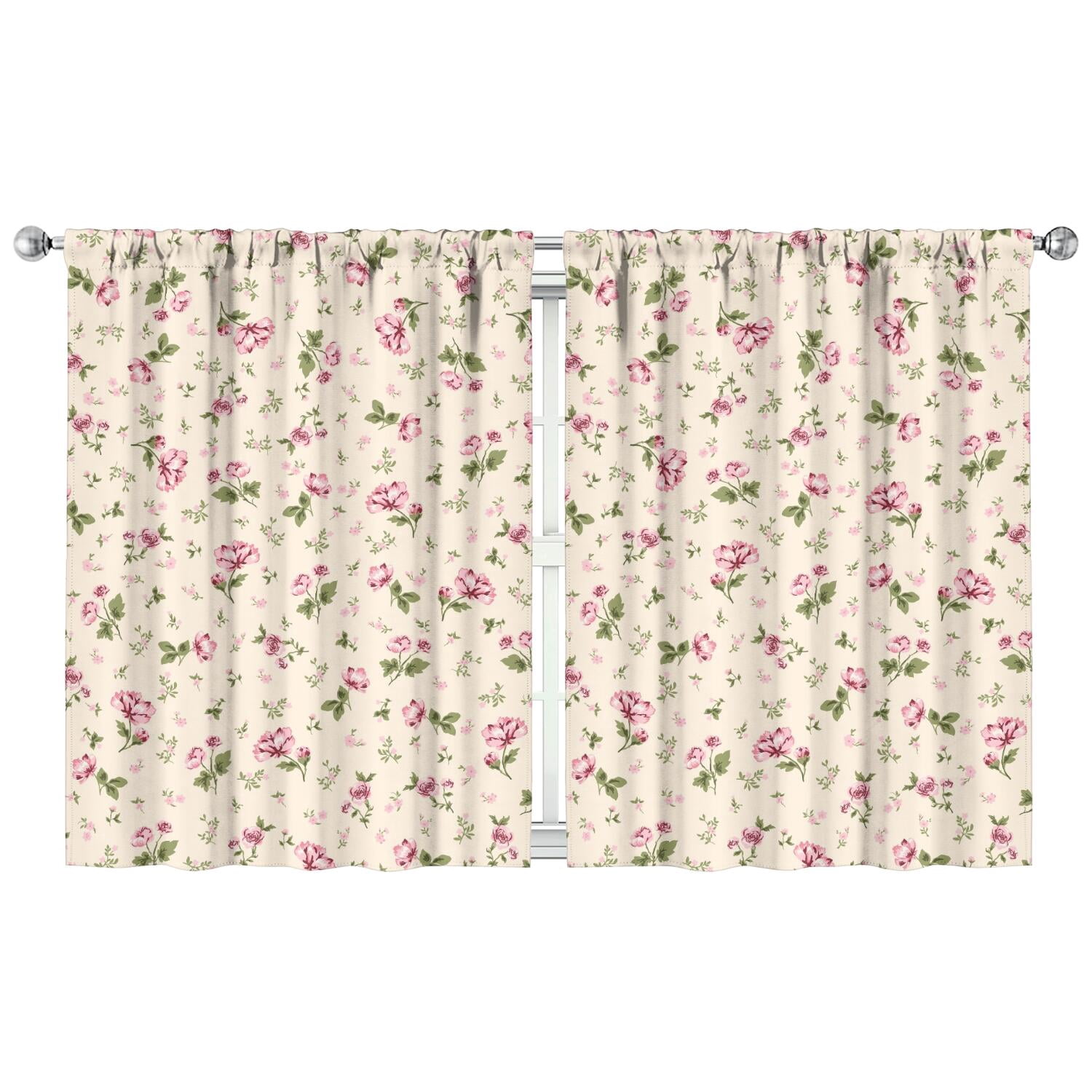 Classic Flower Print Curtains 2 Panels 42x54 Inch, Rod Pocket Blackout ...