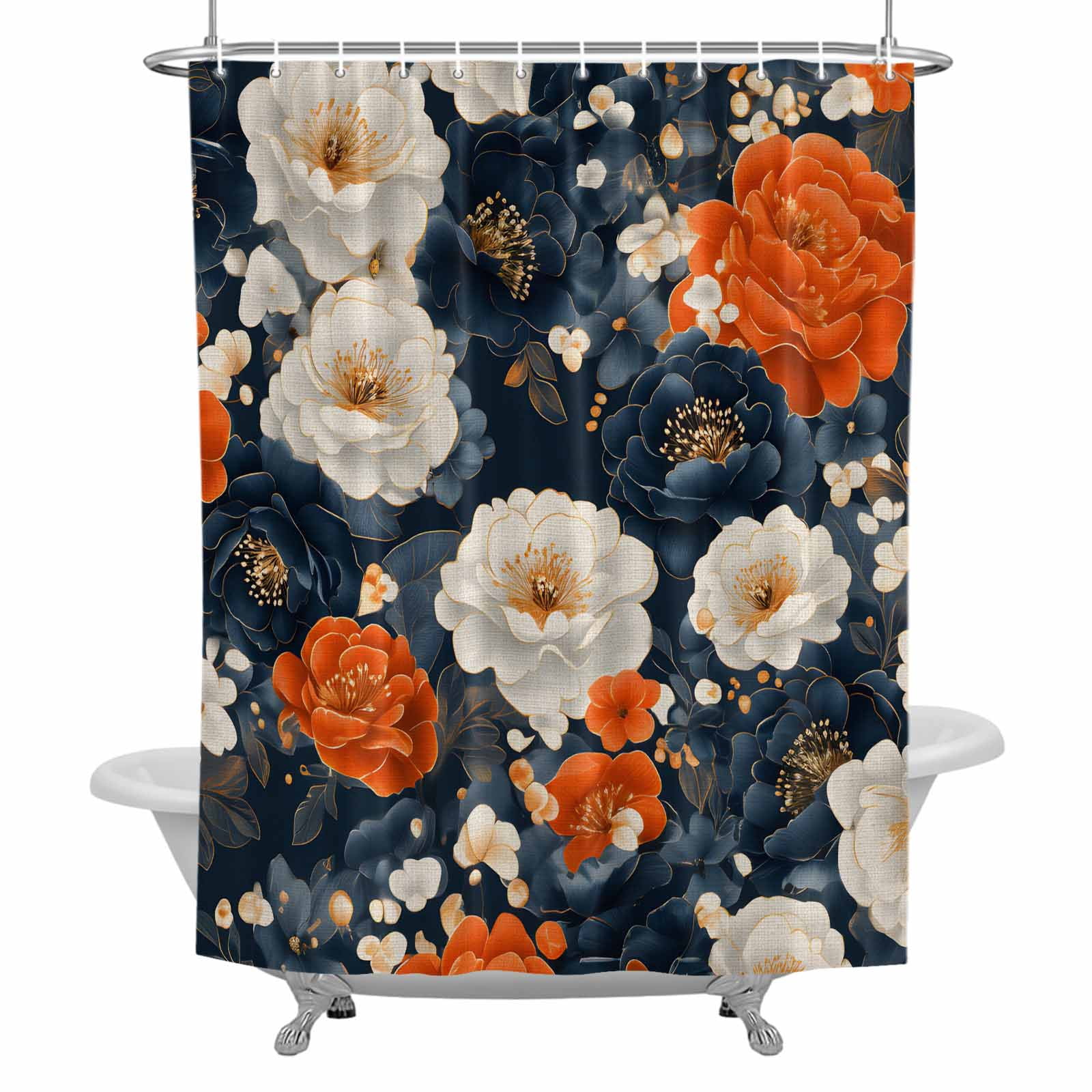 Classic Flower Shower Curtain for Bathroom, Spring Retro Red Blue White ...