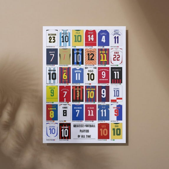 Classic Football Legends Poster Featuring Iconic Jerseys, Timeless ...