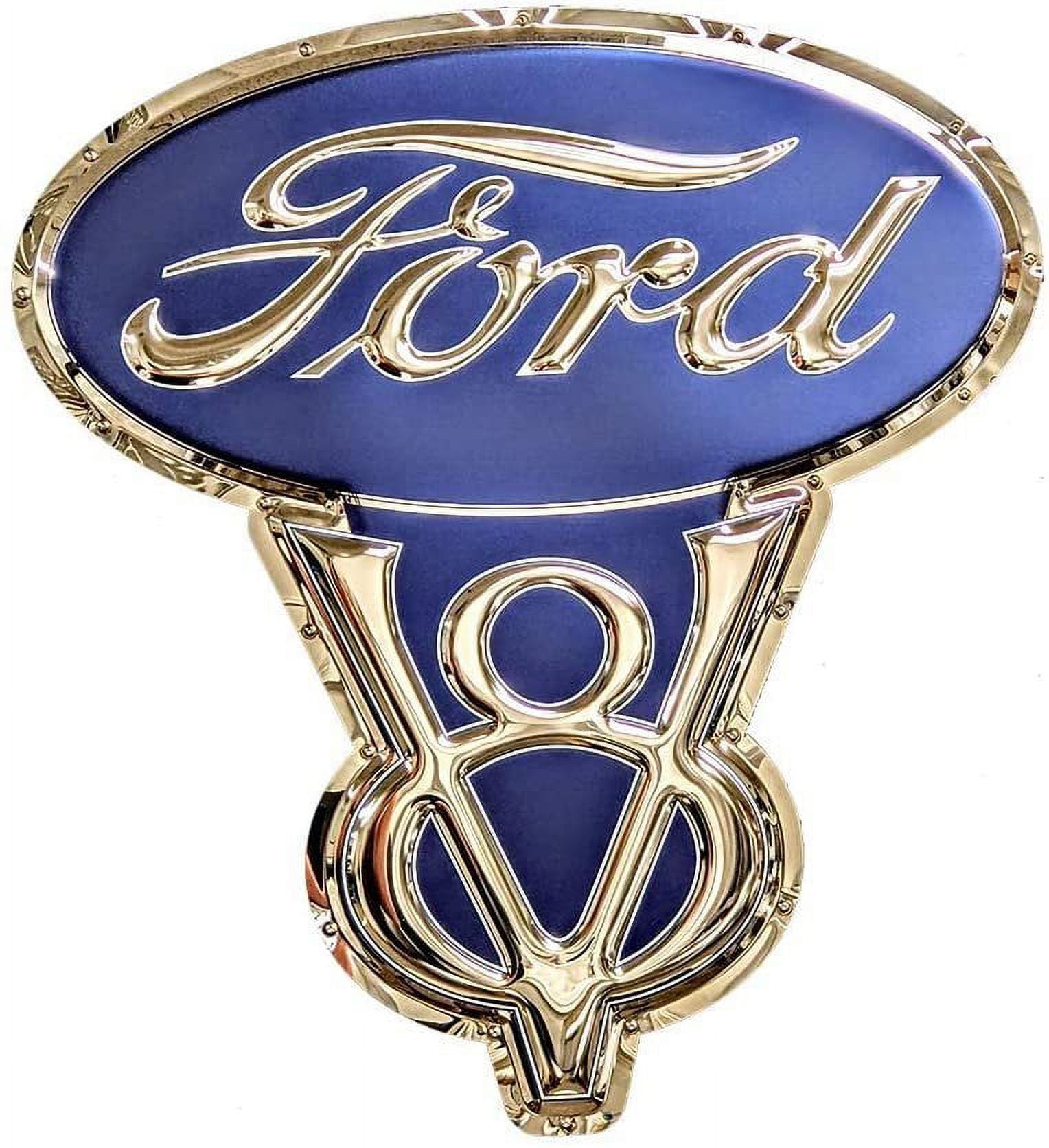 Classic Ford V8 Stainless Steel Wall Hanging Sign - Blue/Chrome : 26" x ...