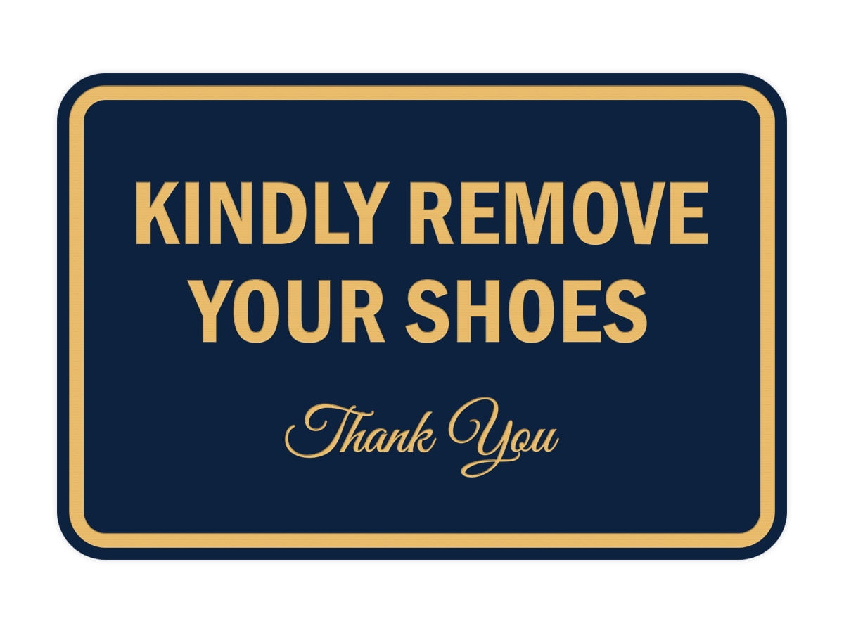 Classic Framed Kindly Remove Your Shoes (Navy Blue/Gold) - Large ...