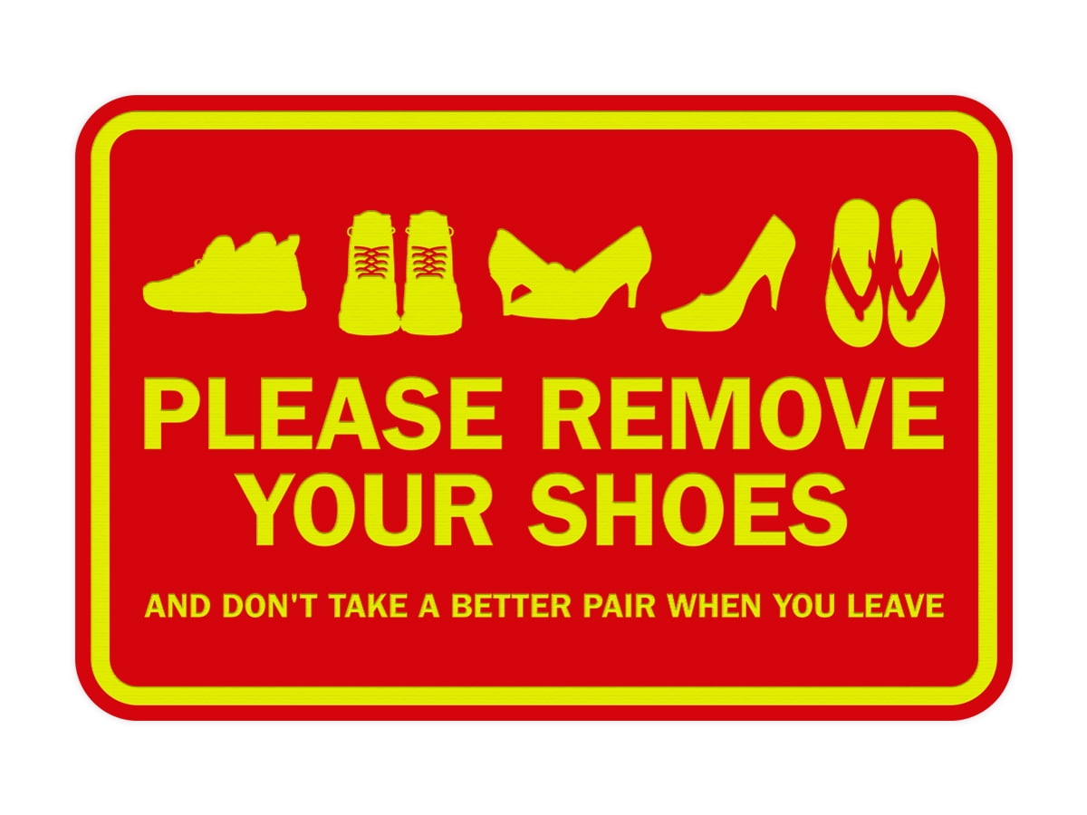 Classic Framed Please Remove Your Shoes Sign (Red/Yellow) - Large ...
