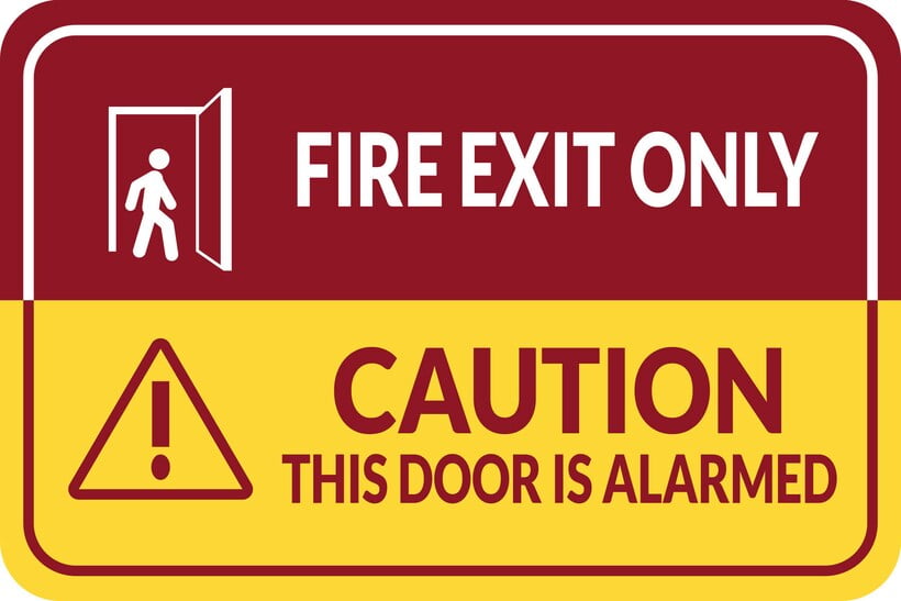 Classic Framed Plus Fire Exit Only Caution This Door Is Alarmed Wall or ...