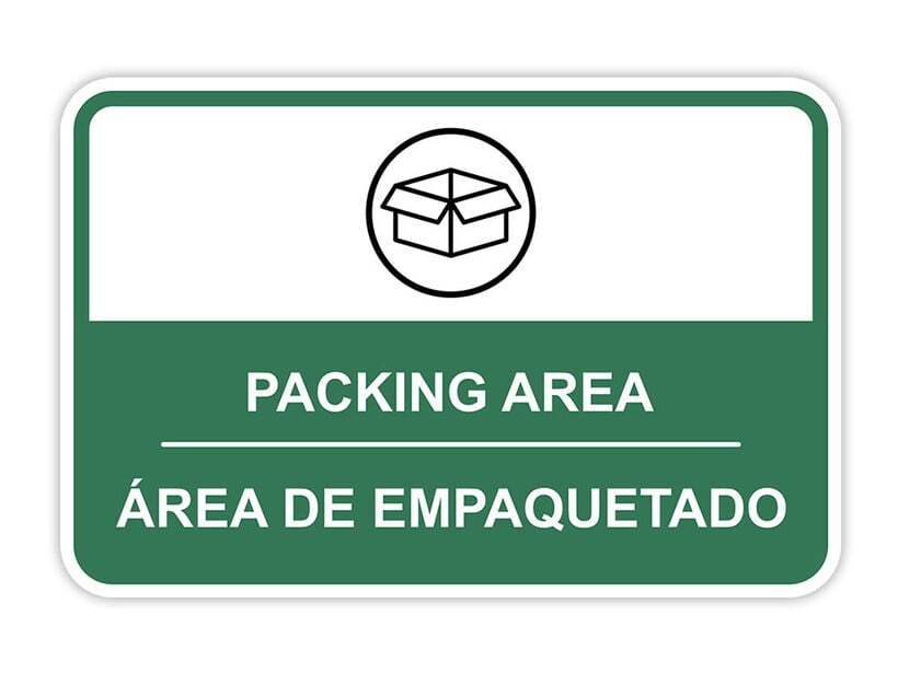 Classic Framed Plus Packing Area Wall or Door Sign Bilingual Spanish ...