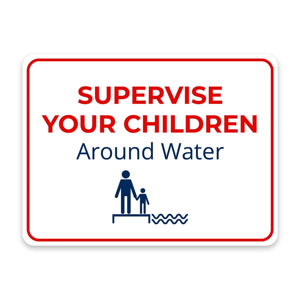 Classic Framed Plus Supervise Your Children Around Water Door or Wall ...