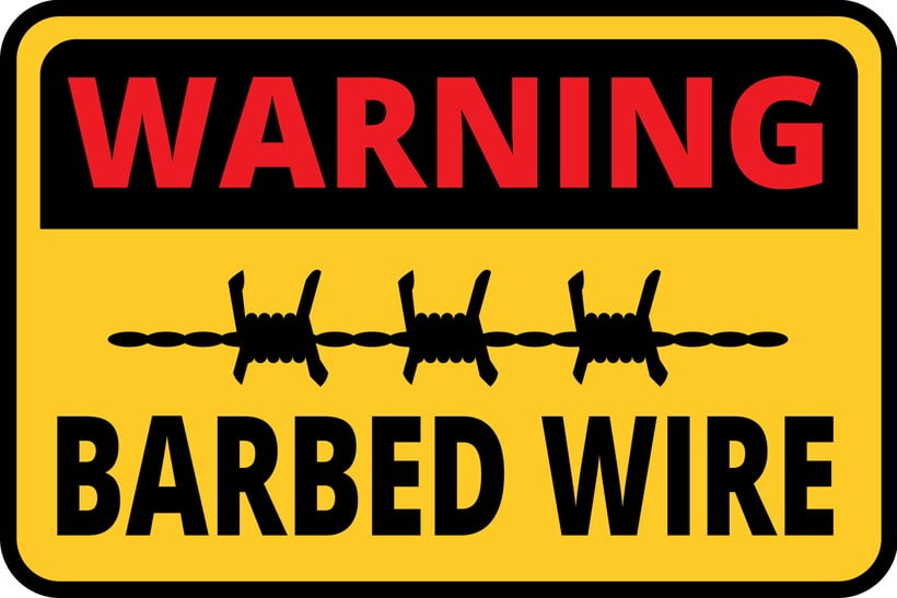 Classic Framed Plus Warning Barbed Wire Wall or Door Sign Health ...
