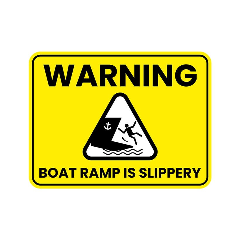 Classic Framed Plus Warning Boat Ramp Is Slippery Door or Wall Sign ...