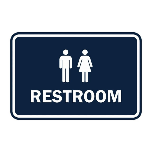 Classic Framed Unisex Restroom Sign (Navy Blue / White) - Large ...