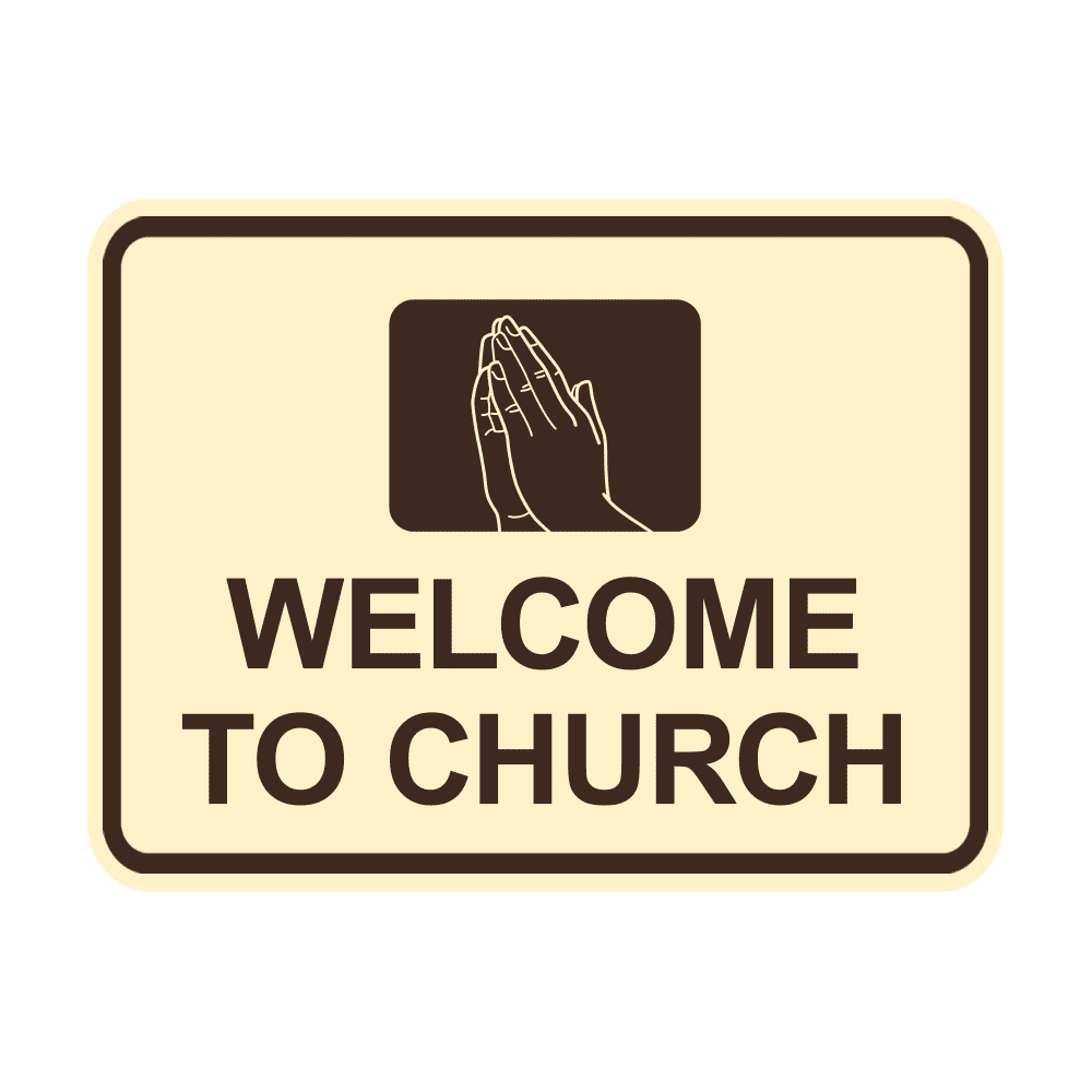 Classic Framed Welcome To Church Praying Hands Sign (Ivory/Dark Brown ...