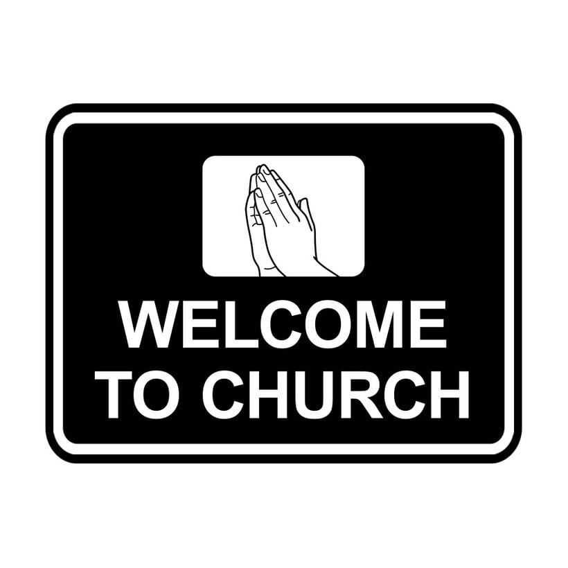 Classic Framed Welcome To Church Praying Hands Wall or Door Sign SIZE ...