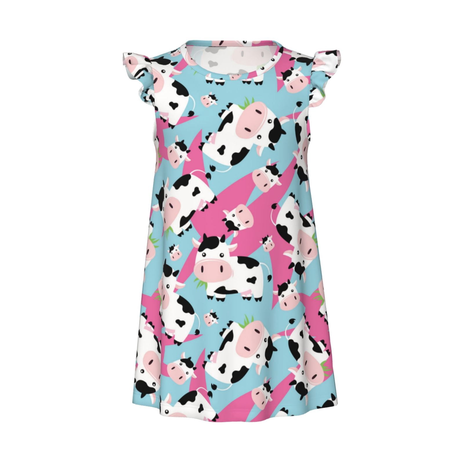 Classic Funny Cute Cow Eating Grass Girls Nightgown, Flutter Short ...
