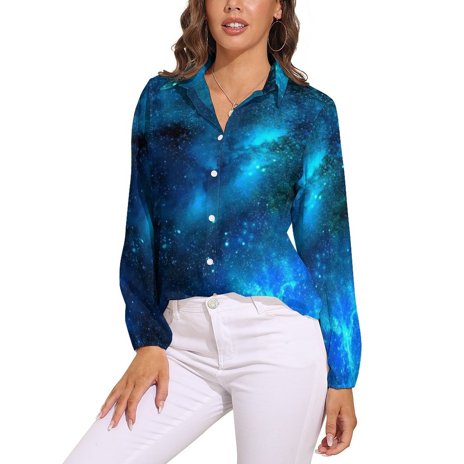 Classic Galaxy Blouse Women Outer Space Streetwear Loose Blouses Long ...