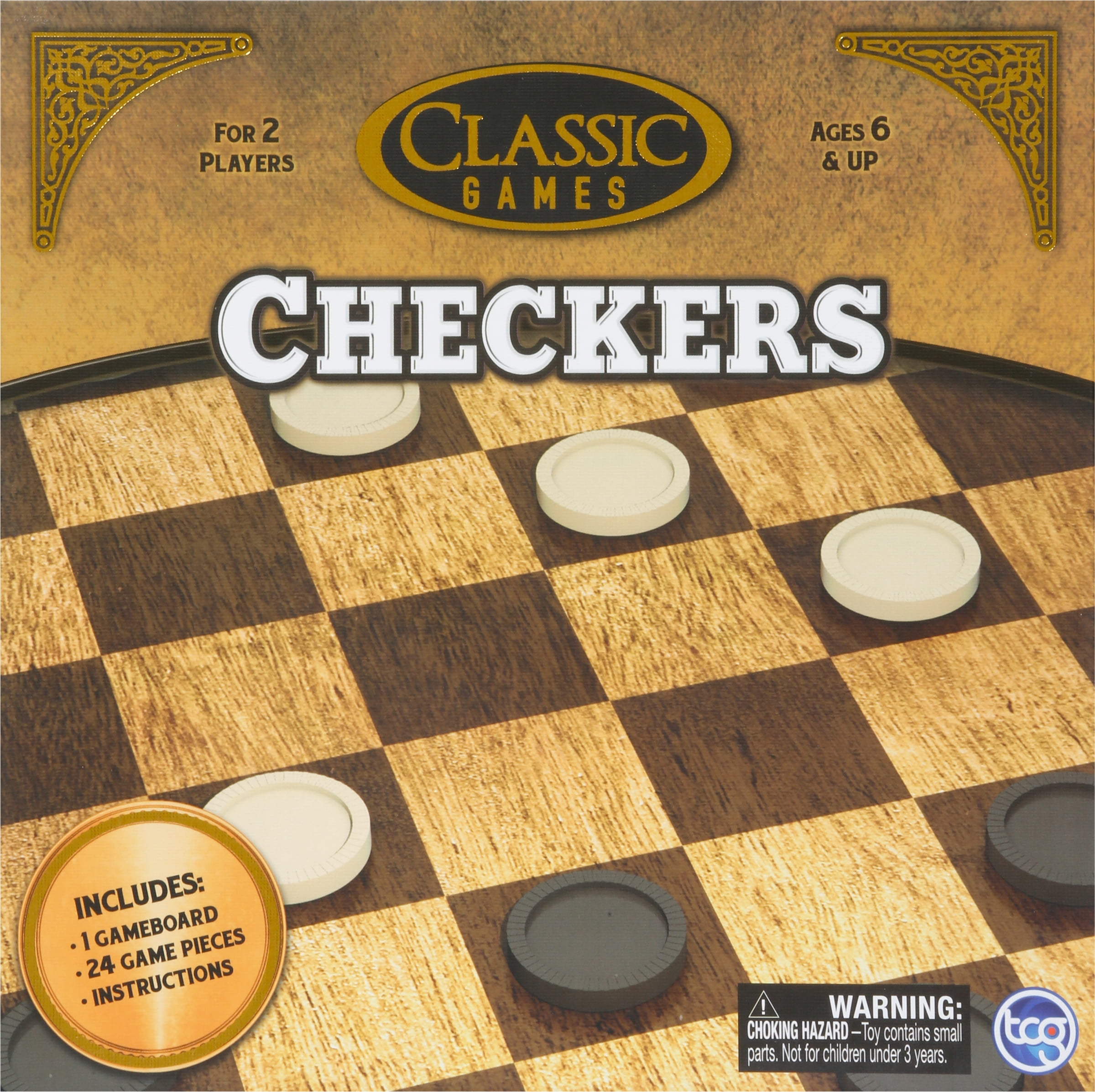 Classic Game Collection Classic Games Wood Checkers Set, 24 Game Pieces ...