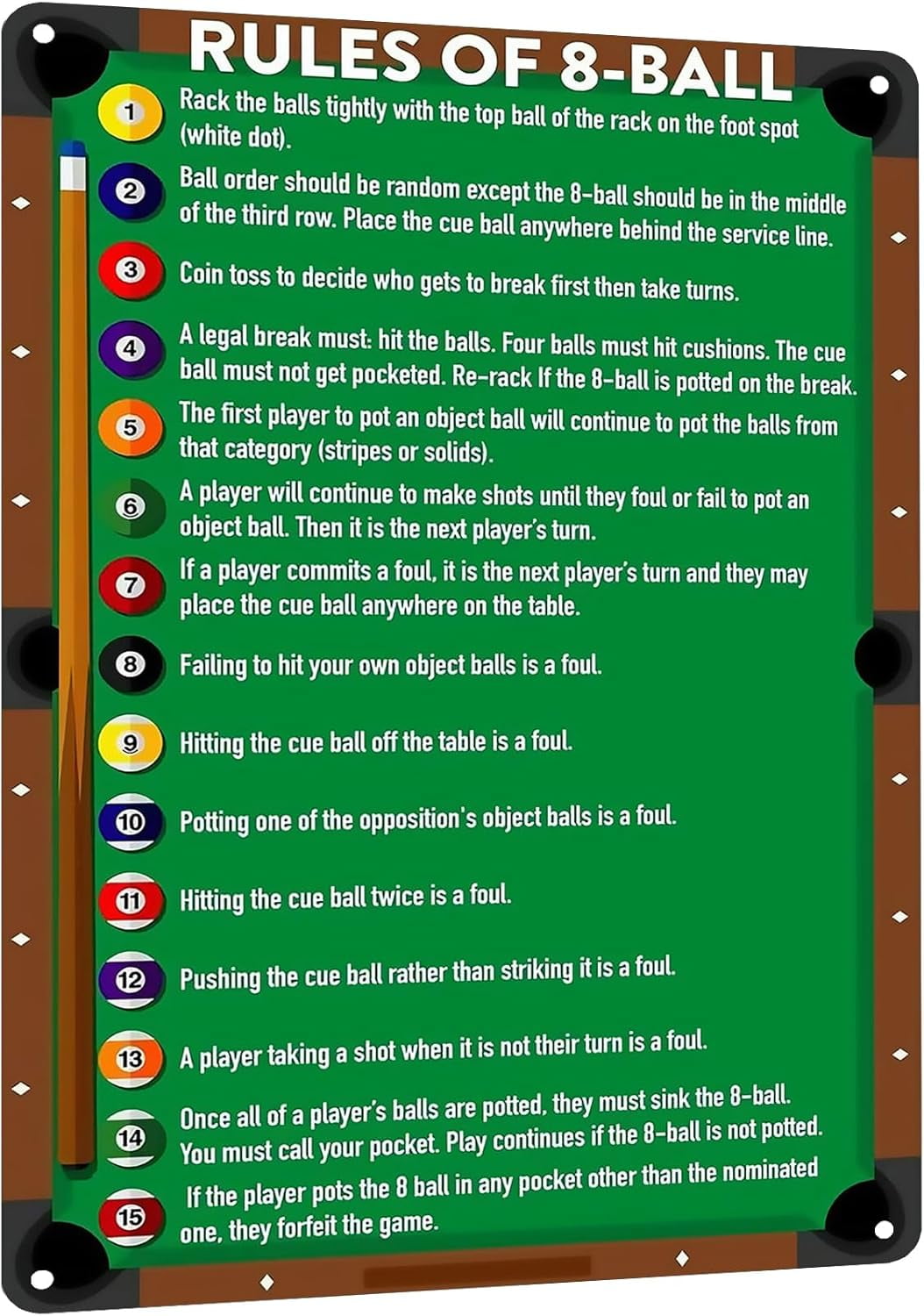 Classic Game Room Wall Art Tin Poster for Billiards Lovers - Vintage ...