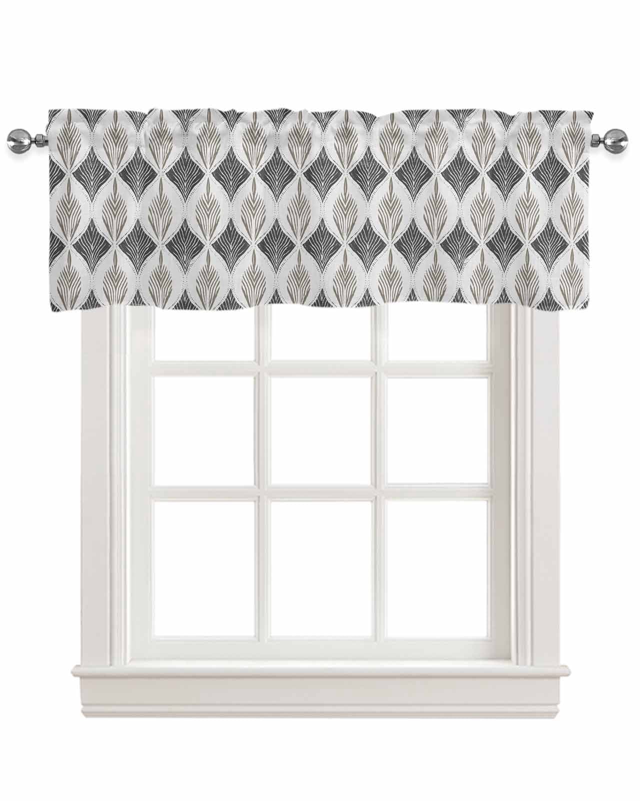 Classic Geometric Grey Linen Curtain Valance for Bedroom/Bathroom ...