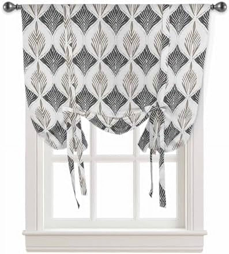 Classic Geometric Grey Tie Up Curtains for Kitchen Bedroom Living Room ...