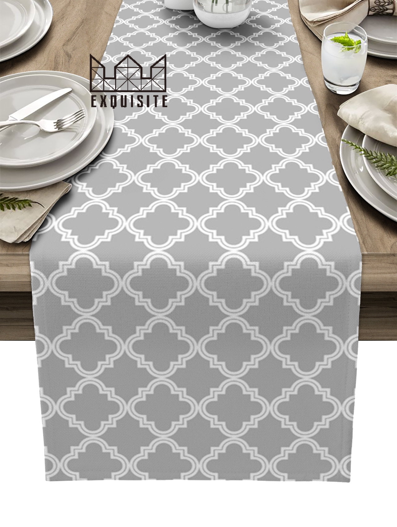 Classic Geometry Light Gray Moroccan Texture Table Runner ration Home r ...