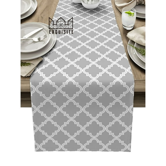 Classic Geometry Light Gray Moroccan Texture Table Runner ration Home r ...