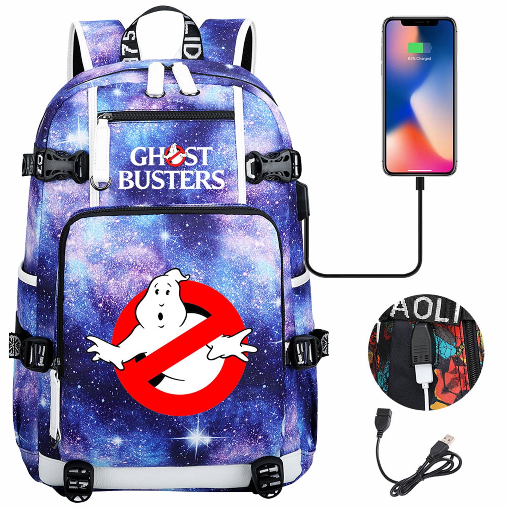 Classic Ghostbusters Backpack Youth Teen Waterproof USB Knapsack Large ...
