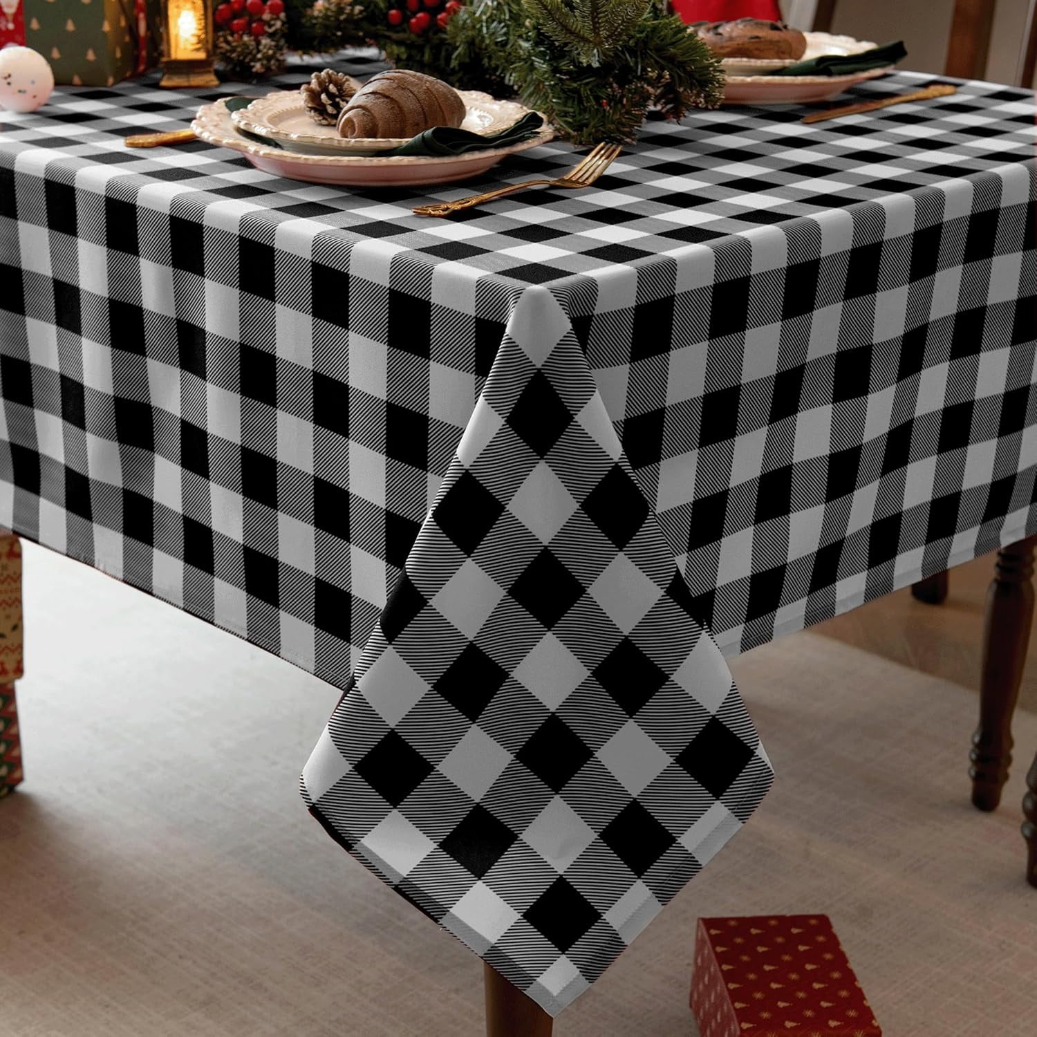 Classic Gingham Tablecloth Fabric - Oblong 58x120 Water Resistant ...