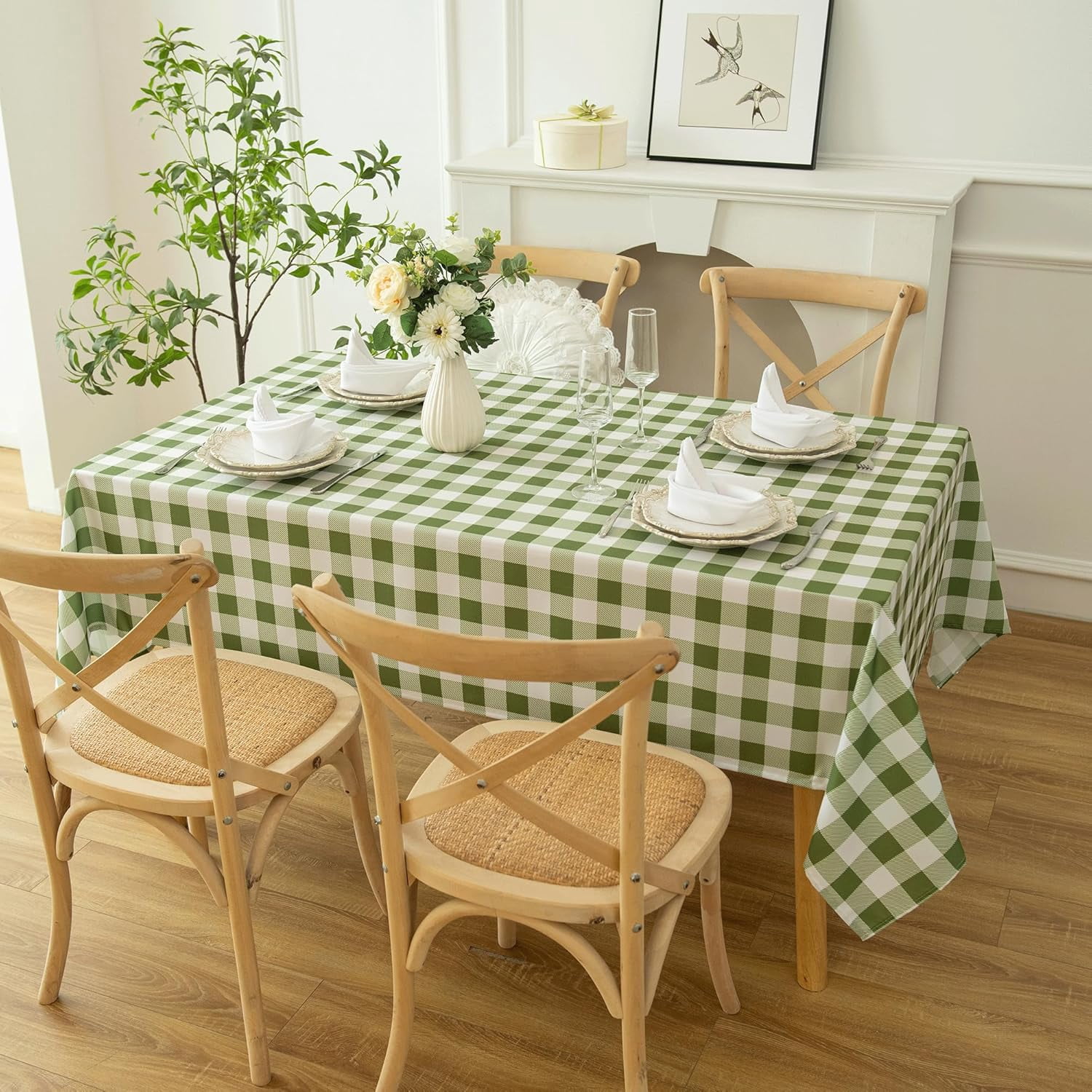 Classic Gingham Tablecloth Fabric - Oblong 58x120 Water Resistant ...