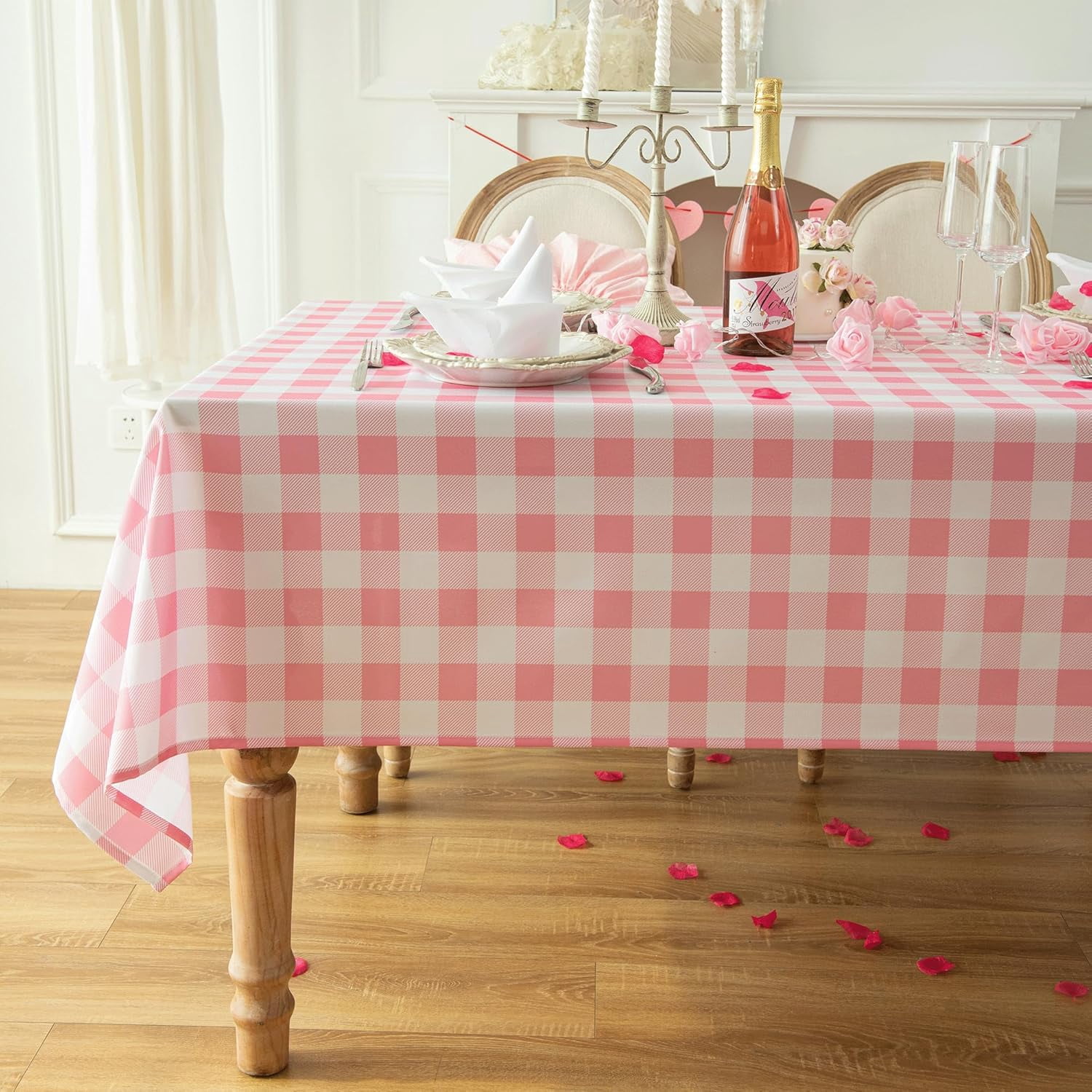 Classic Gingham Tablecloth Fabric - Oblong 58x120 Water Resistant ...