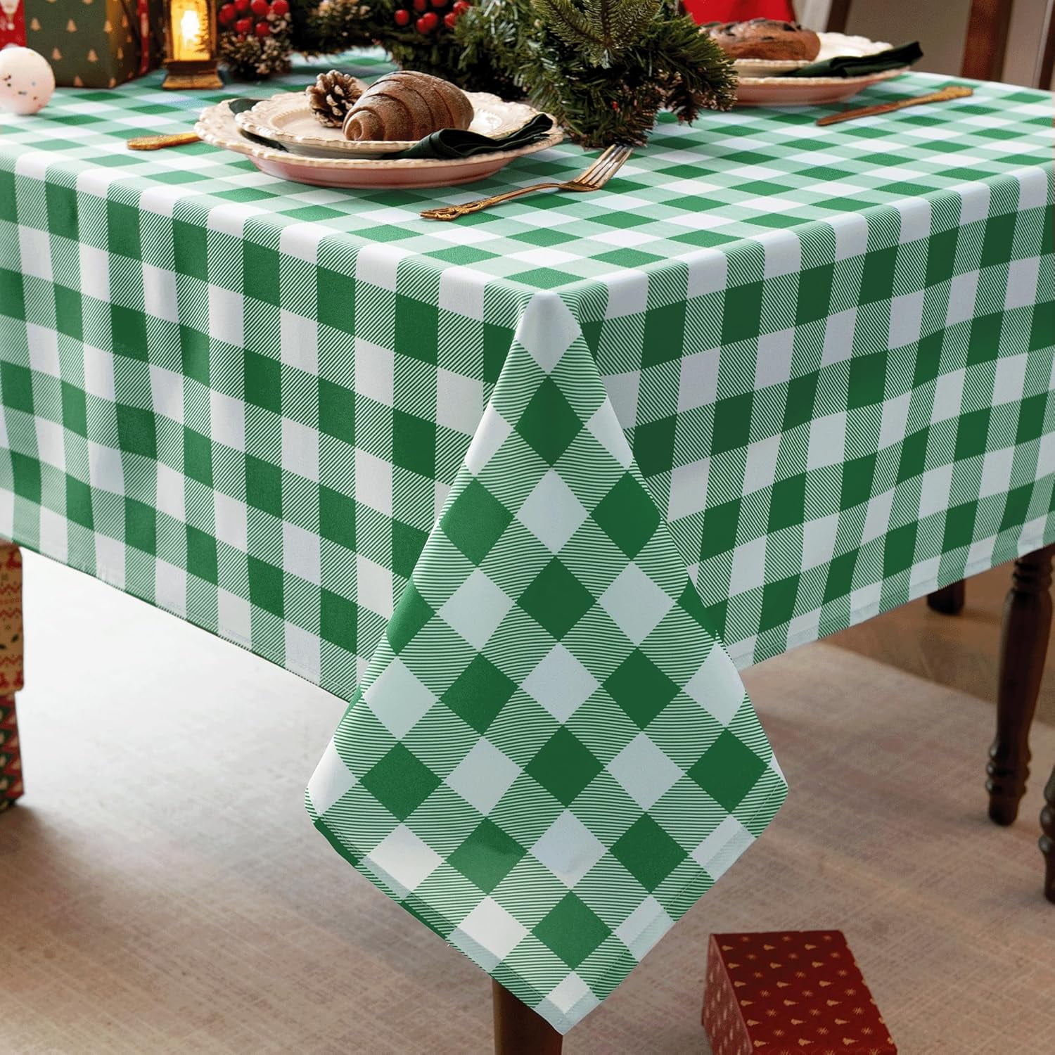 Classic Gingham Tablecloth Fabric - Oblong 58x120 Water Resistant ...
