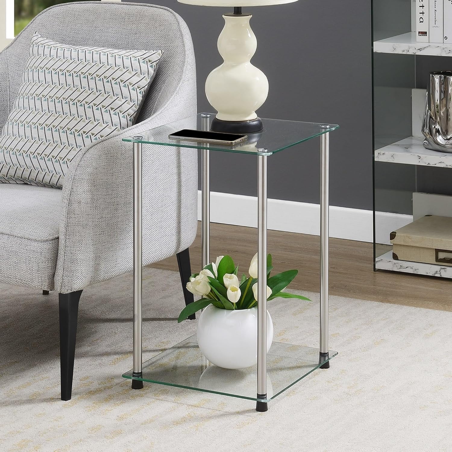 Classic Glass 2 Tier Square End Table Modern Contemporary Rectangular ...