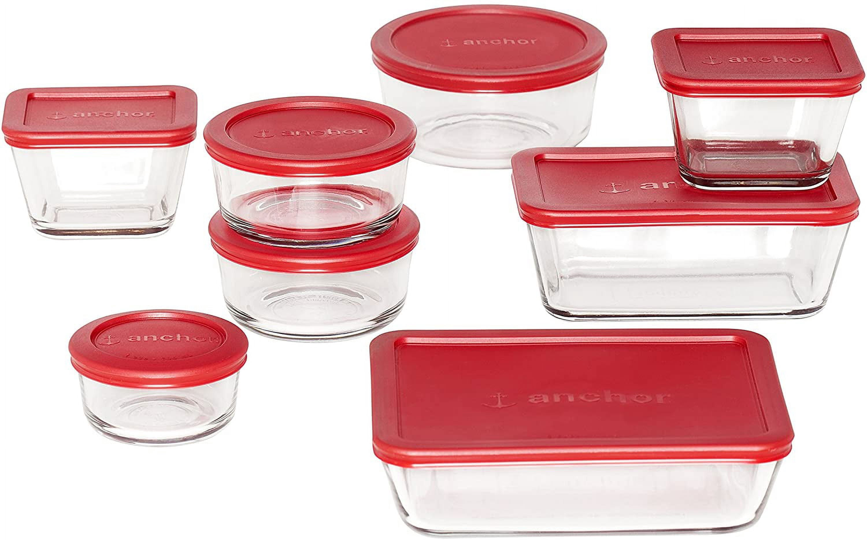 Classic Glass Food Storage Containers with Lids, Red, 16-Piece Set ...