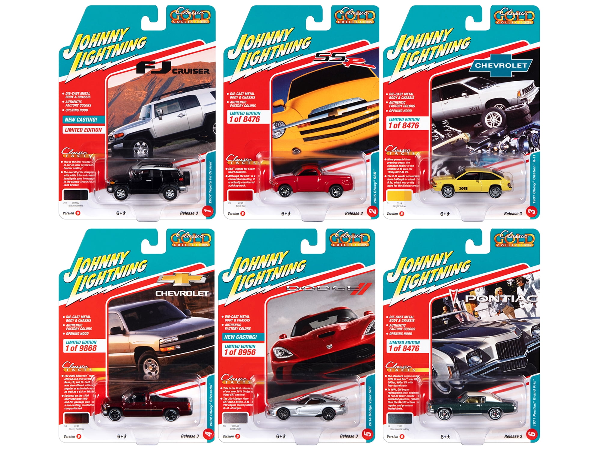 "Classic Gold Collection" 2022 Set B of 6 Cars Release 3 1/64 Diecast ...