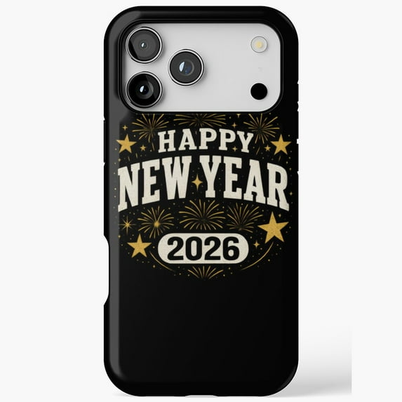 Classic Gold Happy New Year 2026 Text iPhone Case 17 11 12 13 14 15 16 ...