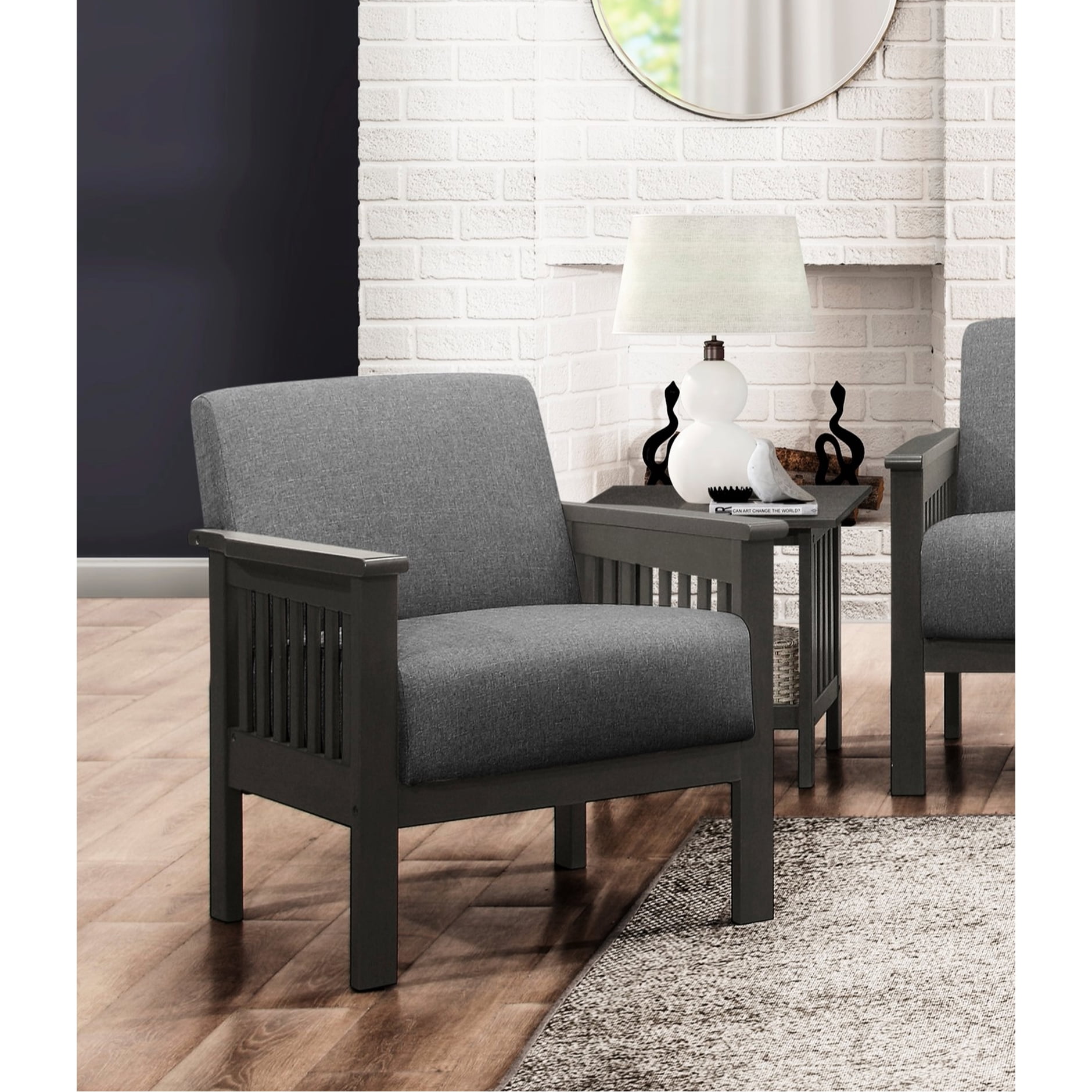 Classic Gray Armchair, 100% Textured Fabric, Solid Wood Base Living ...