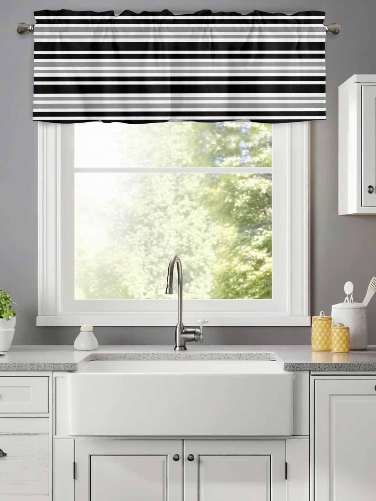 Classic Gray Black Striped Valances for Windows,Rod Pocket Valance for ...