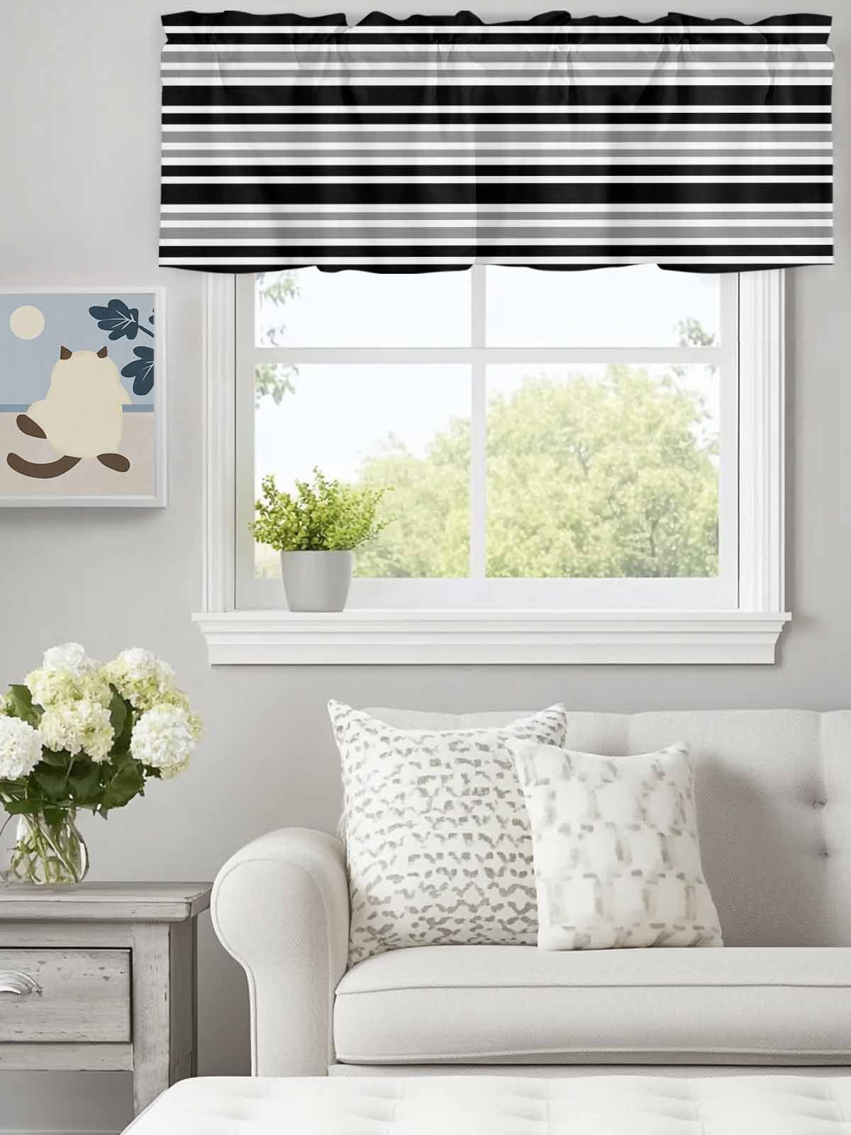 Classic Gray Black Striped Valances for Windows,Rod Pocket Valance for ...