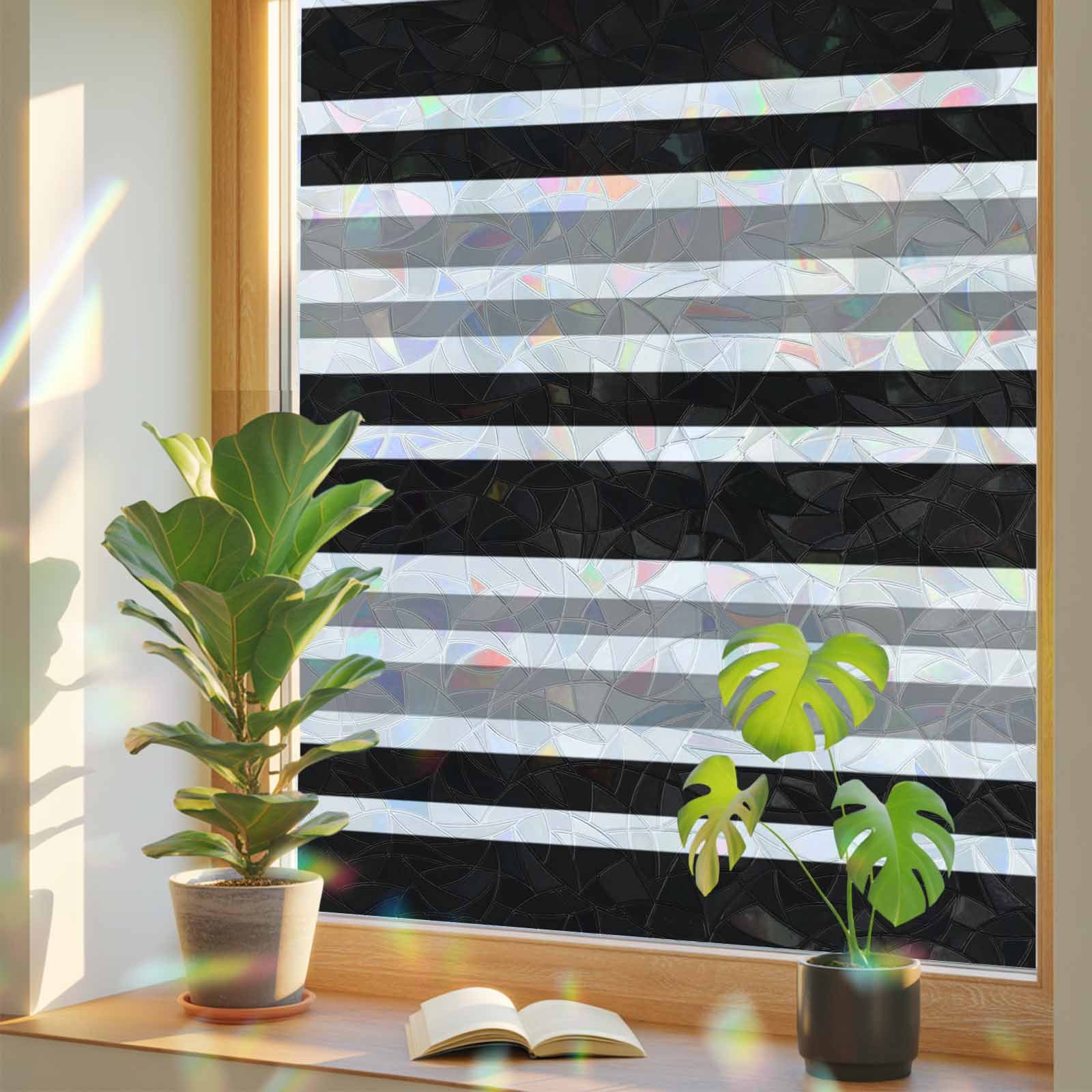 Classic Gray Black Striped Window Privacy Film, Rainbow Film Decorative ...