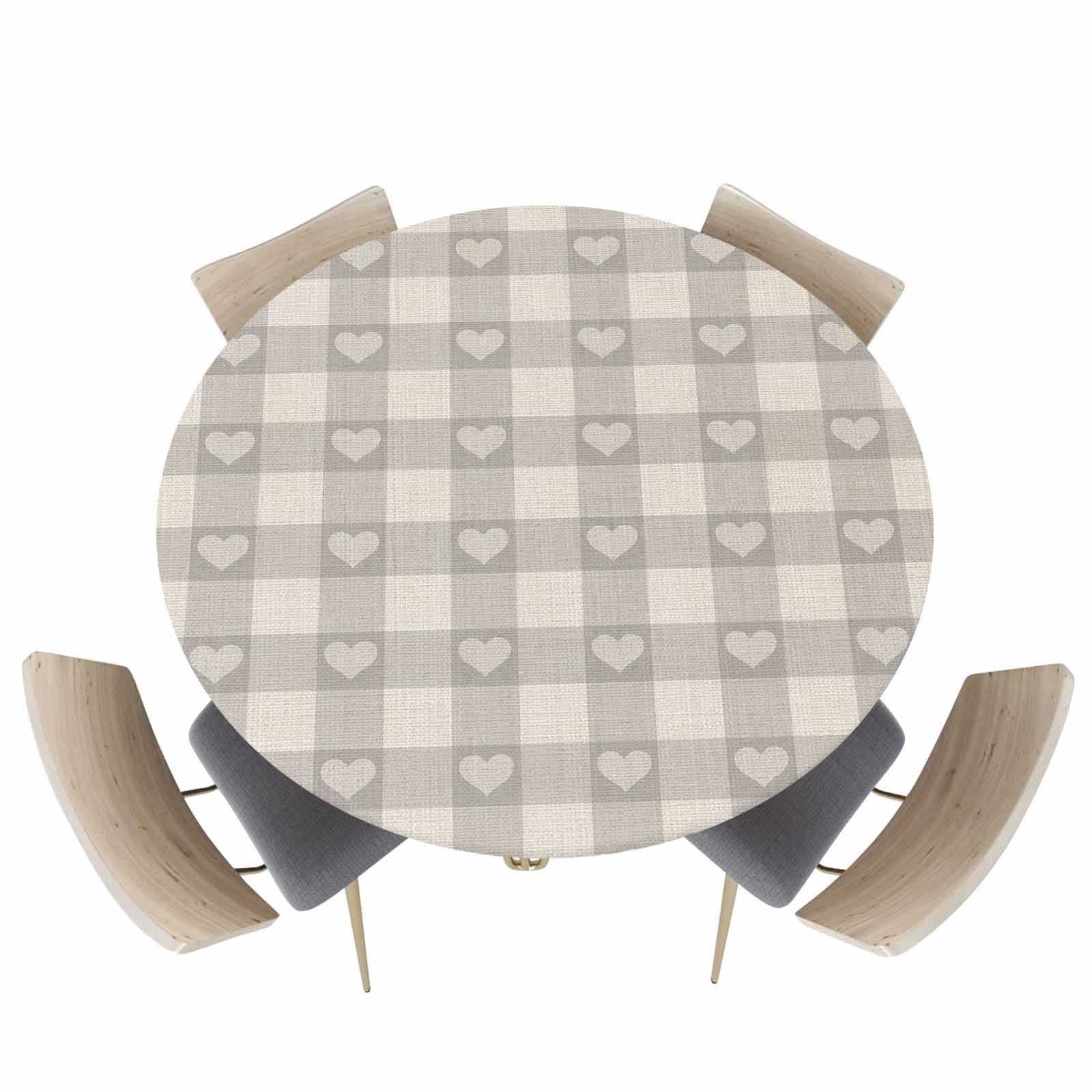 Classic Gray Checker Love Heart Fitted Round Tablecloths Elastic Edged ...