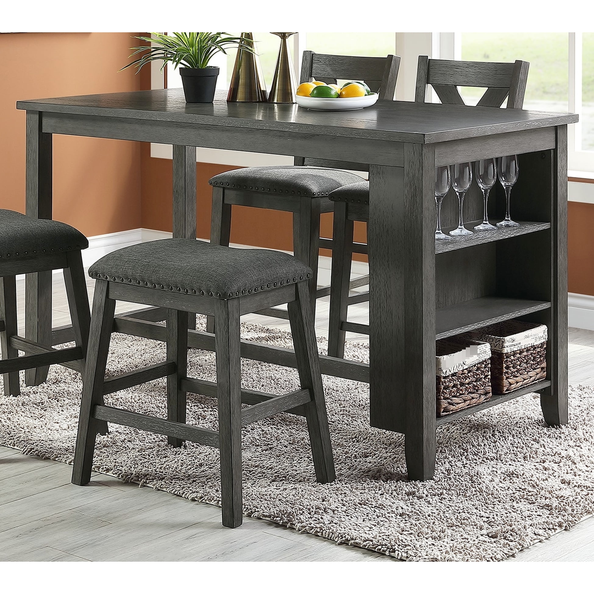 Classic Gray Counter Height Table, Solid Wood With Side Storage For ...