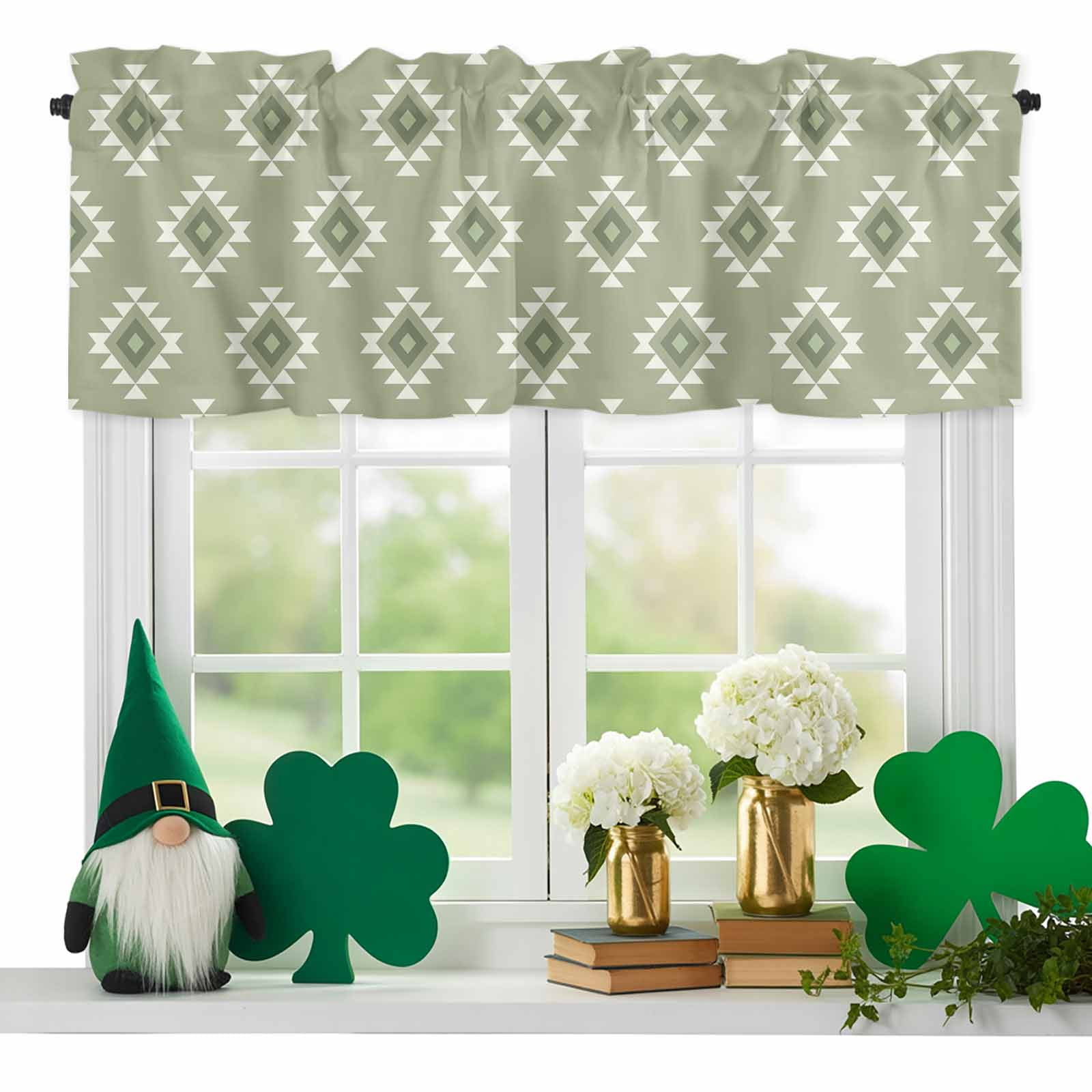 Classic Green Pattern Valances for Windows, Abstract Tribal Aztec Western Rod Pocket Valance ...