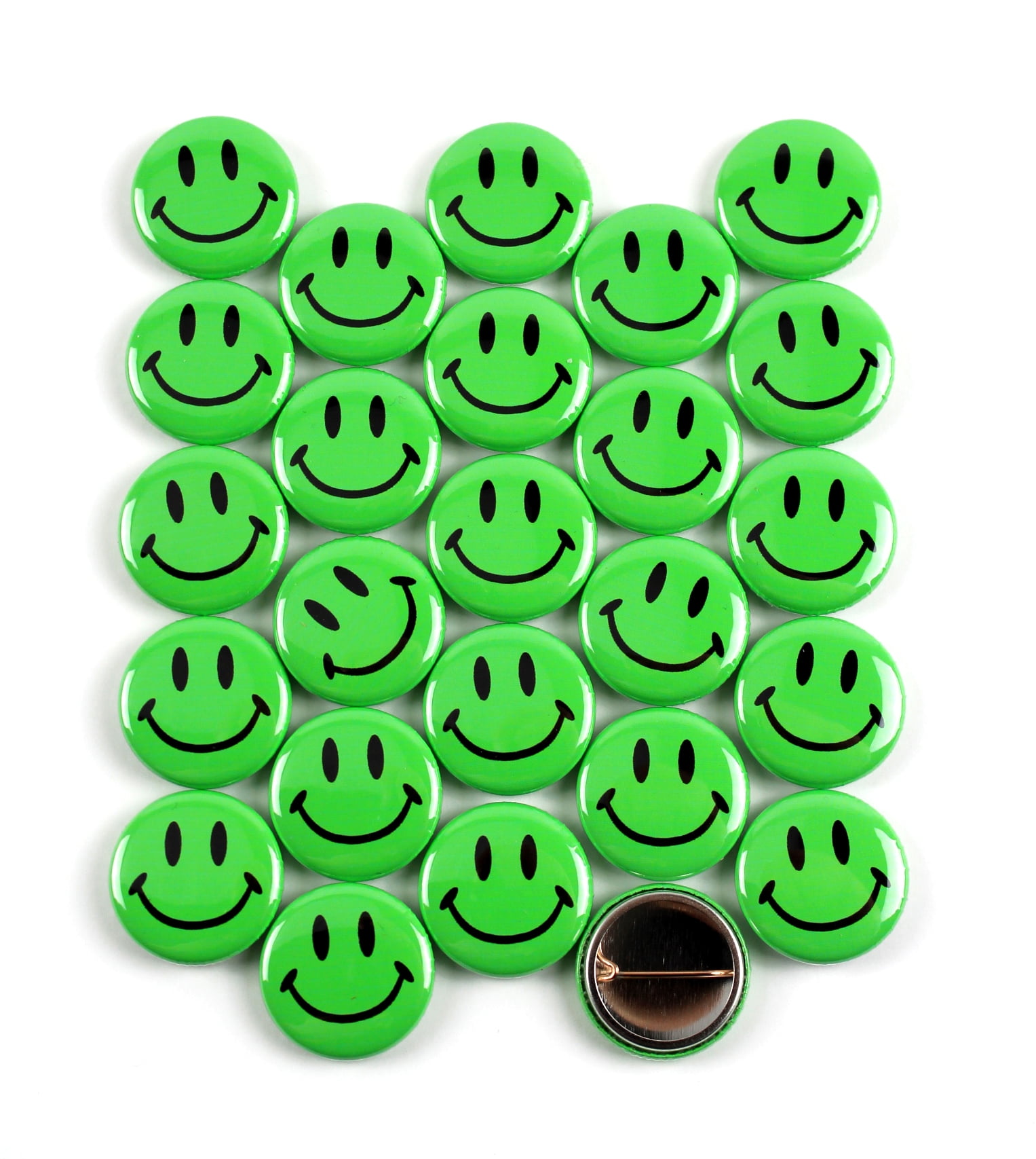 Classic Green Smiley Face Pinback Button Badges - 1 Inch - 25 Pack ...