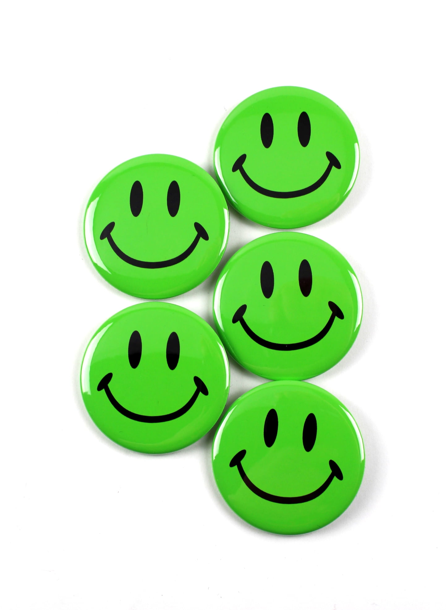 Classic Green Smiley Face Pinback Button Badges - 2.25 Inch Round - 5 ...